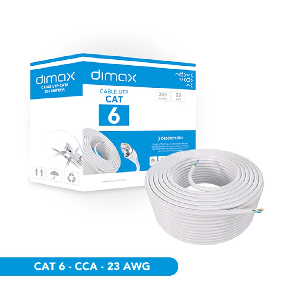 Cable Ethernet UTP Dimax Categoria 6 23AWG Aleacion Longitud 305 Metros ...